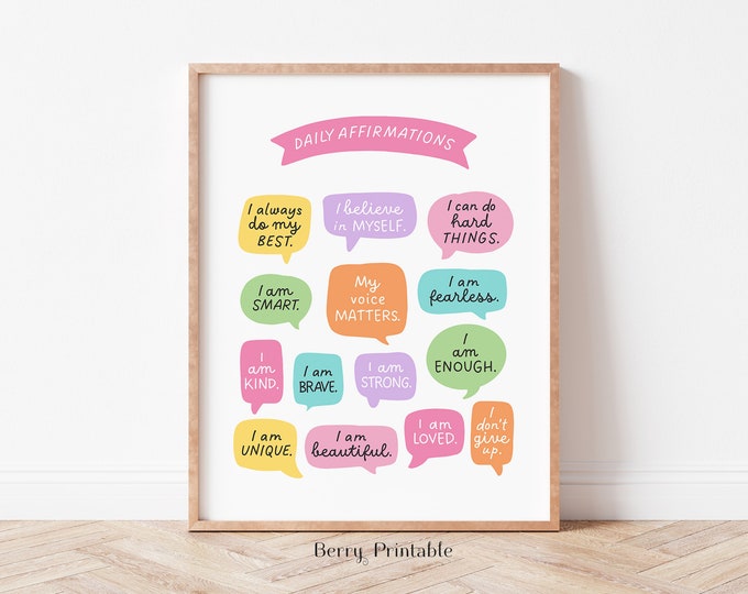 Positive Affirmations Wall Art, Girl Printable Wall Art, Playroom Decor ...