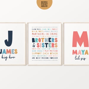 Brothers and Sisters Printable Wall Art, Custom Name Poster, Kids ...