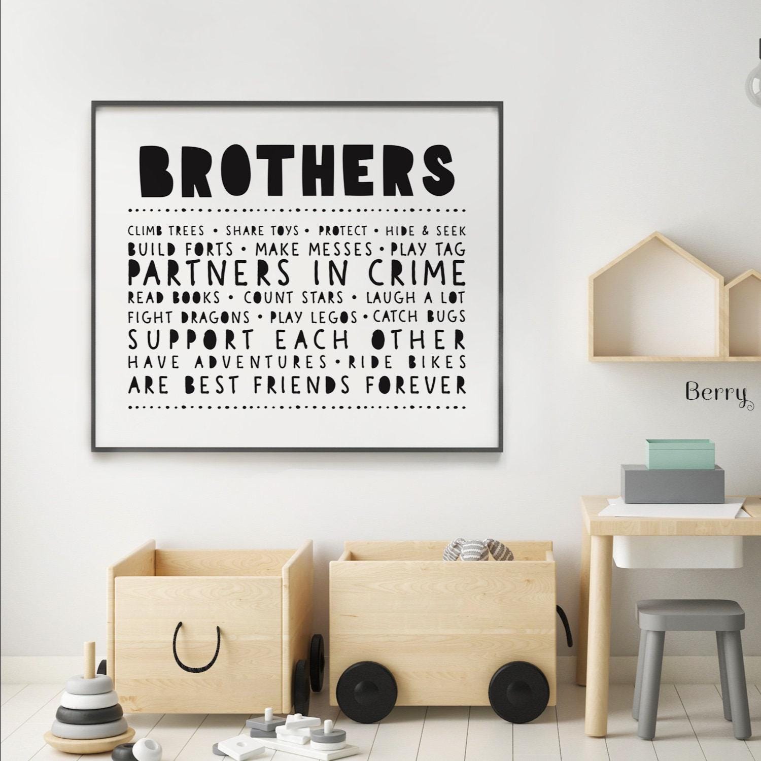 Brothers Room Decor, Shared Room Poster, Boy Room Wall Art, Black and ...