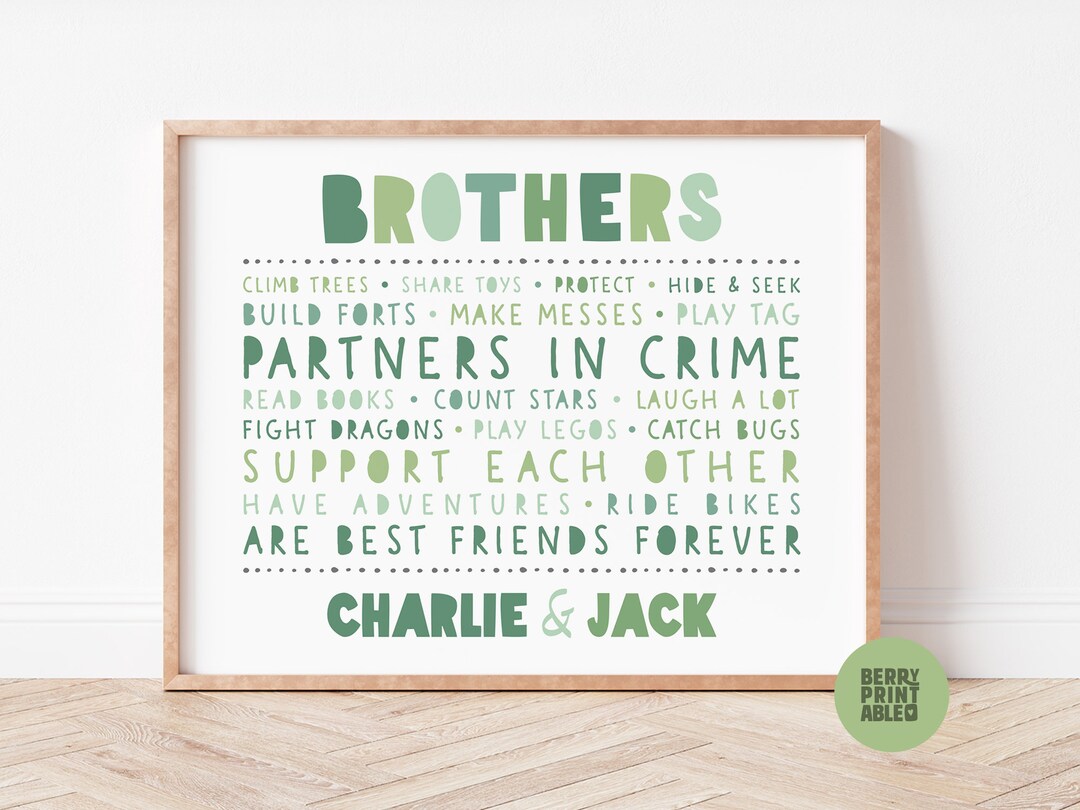 Brothers Printable Sign, Personalized Playroom Poster, Shared Kids Room ...
