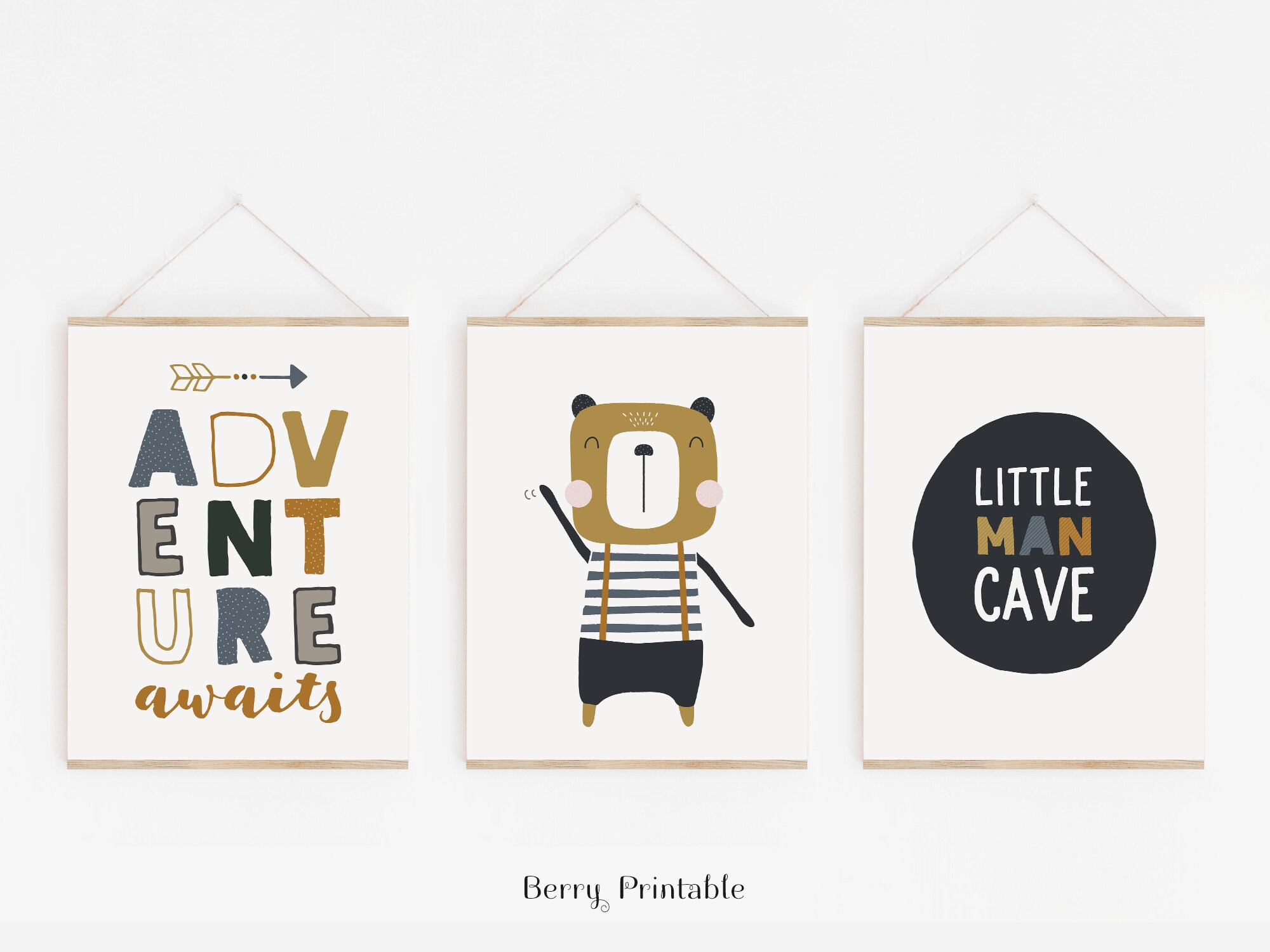 Boys Bedroom Decor, Set of 3 Printables, Kids Wall Art, Baby Bear Wall ...