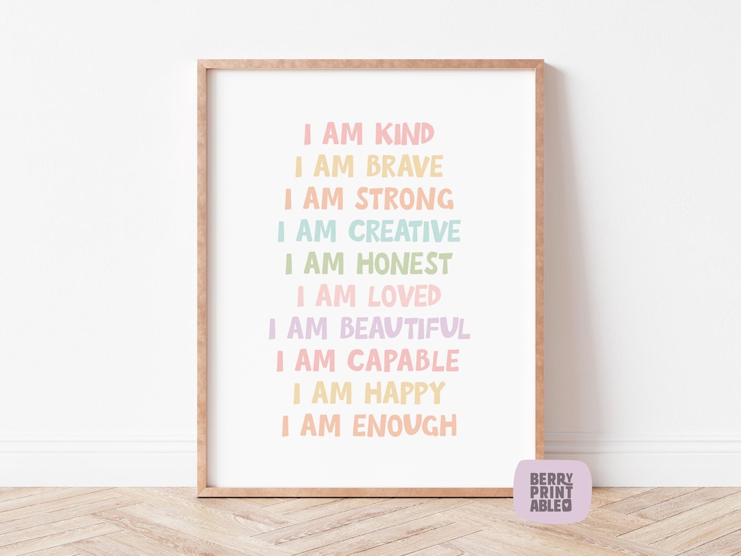 Positive Affirmations Wall Art, Girl Printable Sign, I Am Poster ...