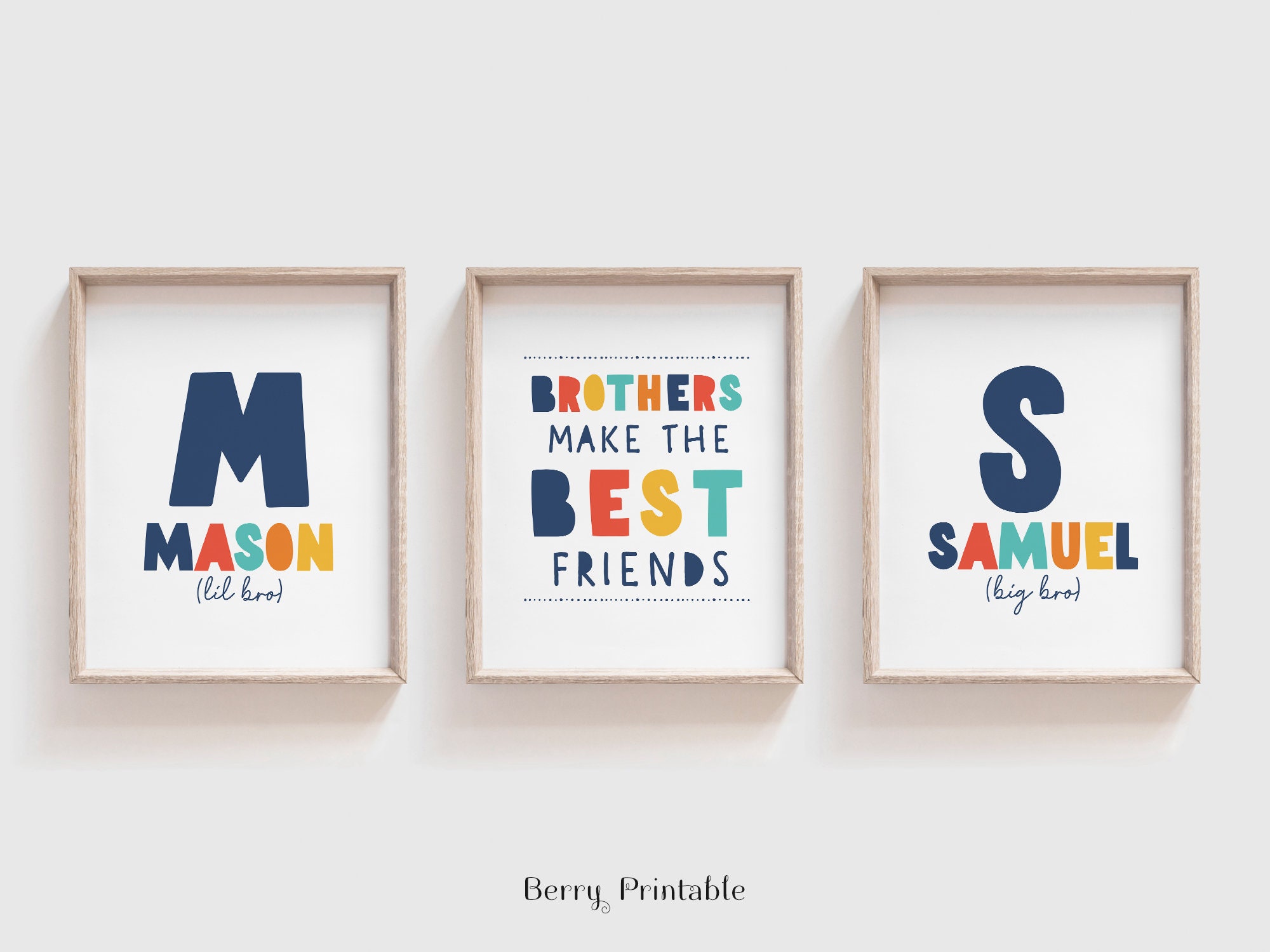 Brothers Printable Art Set of 3 Custom Name Poster Lil Bro | Etsy