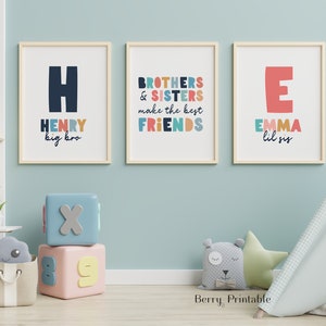 Shared Room Printable Wall Art Set of 3, Custom Name Poster, Lil Sis ...