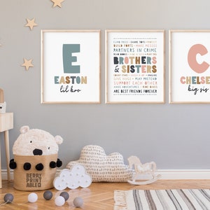 Kids Room Printable Wall Art Set of 3, Custom Poster, Big Sis Lil Bro ...