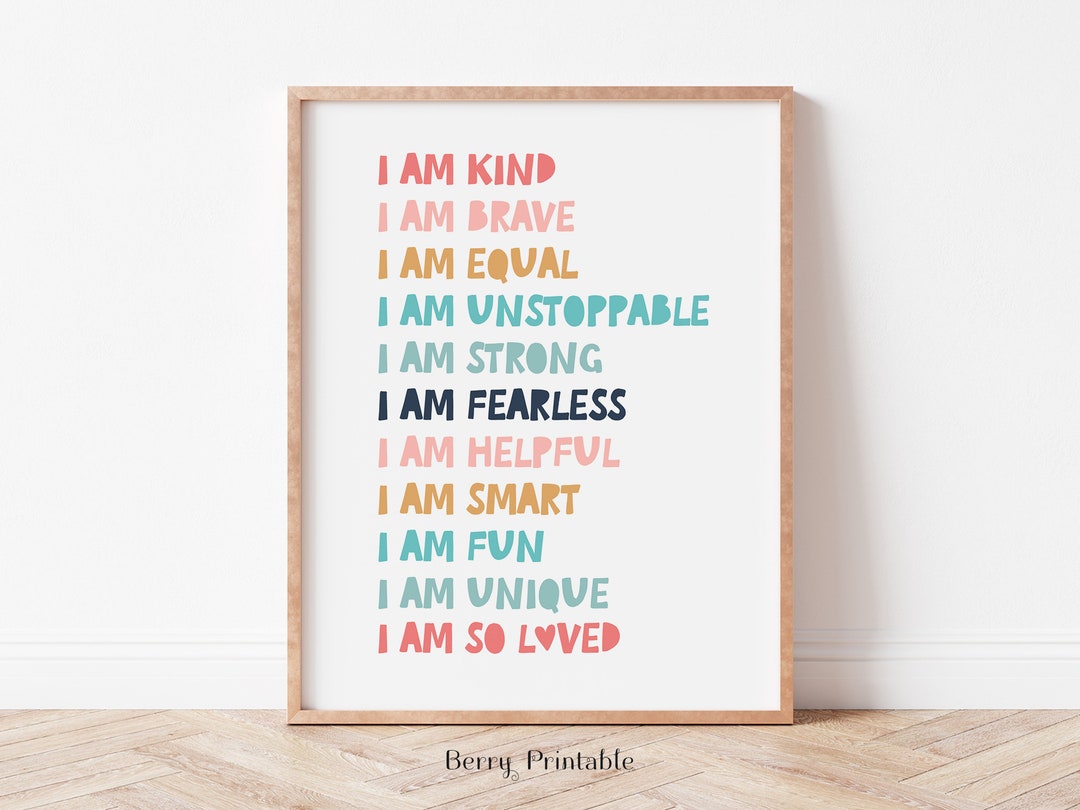 Positive Affirmation Sign, Girl Printable Wall Art, Playroom Wall Decor ...