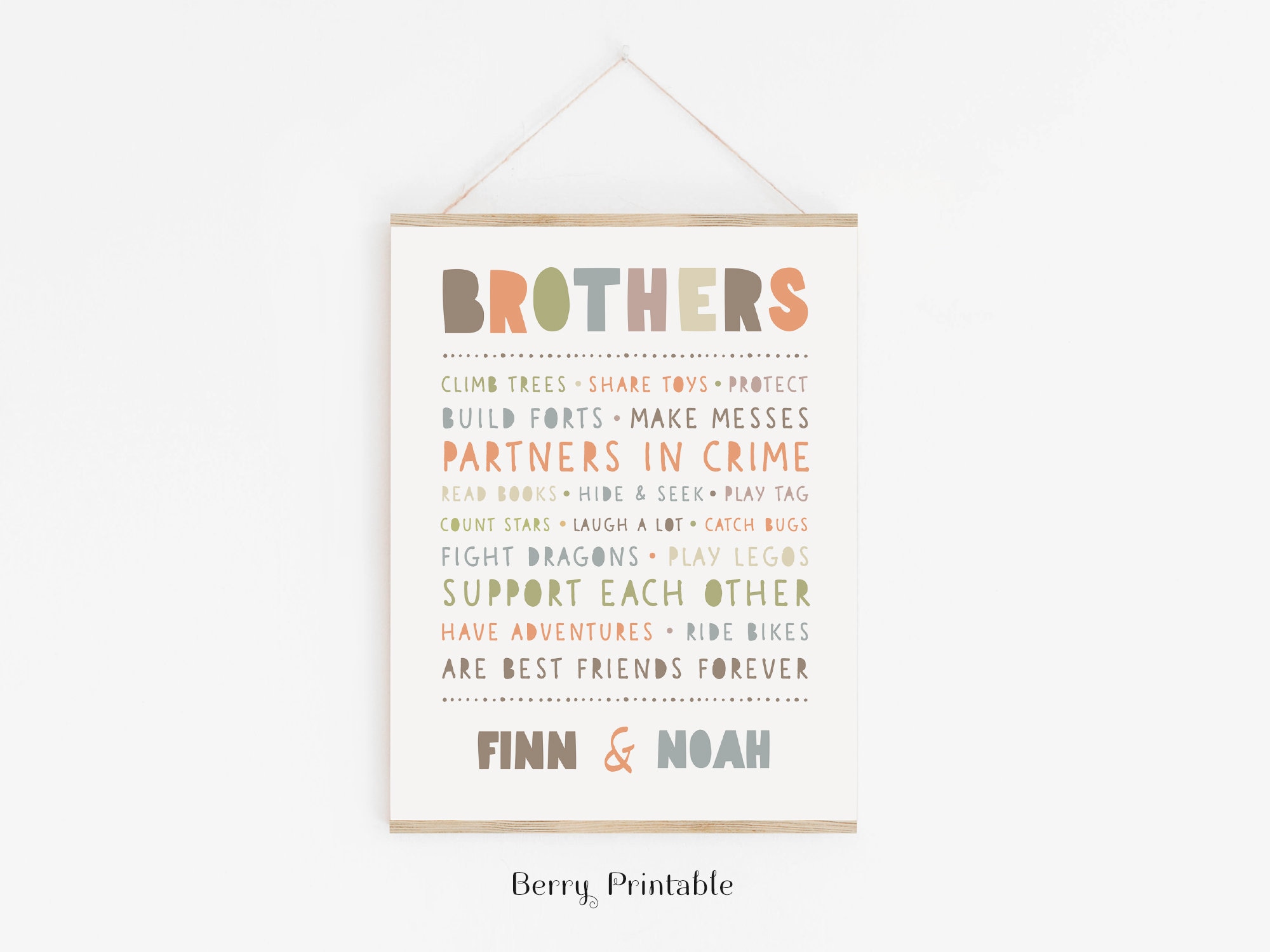 Brothers Printable Wall Art, Custom Name Poster, Boy Room Decor ...