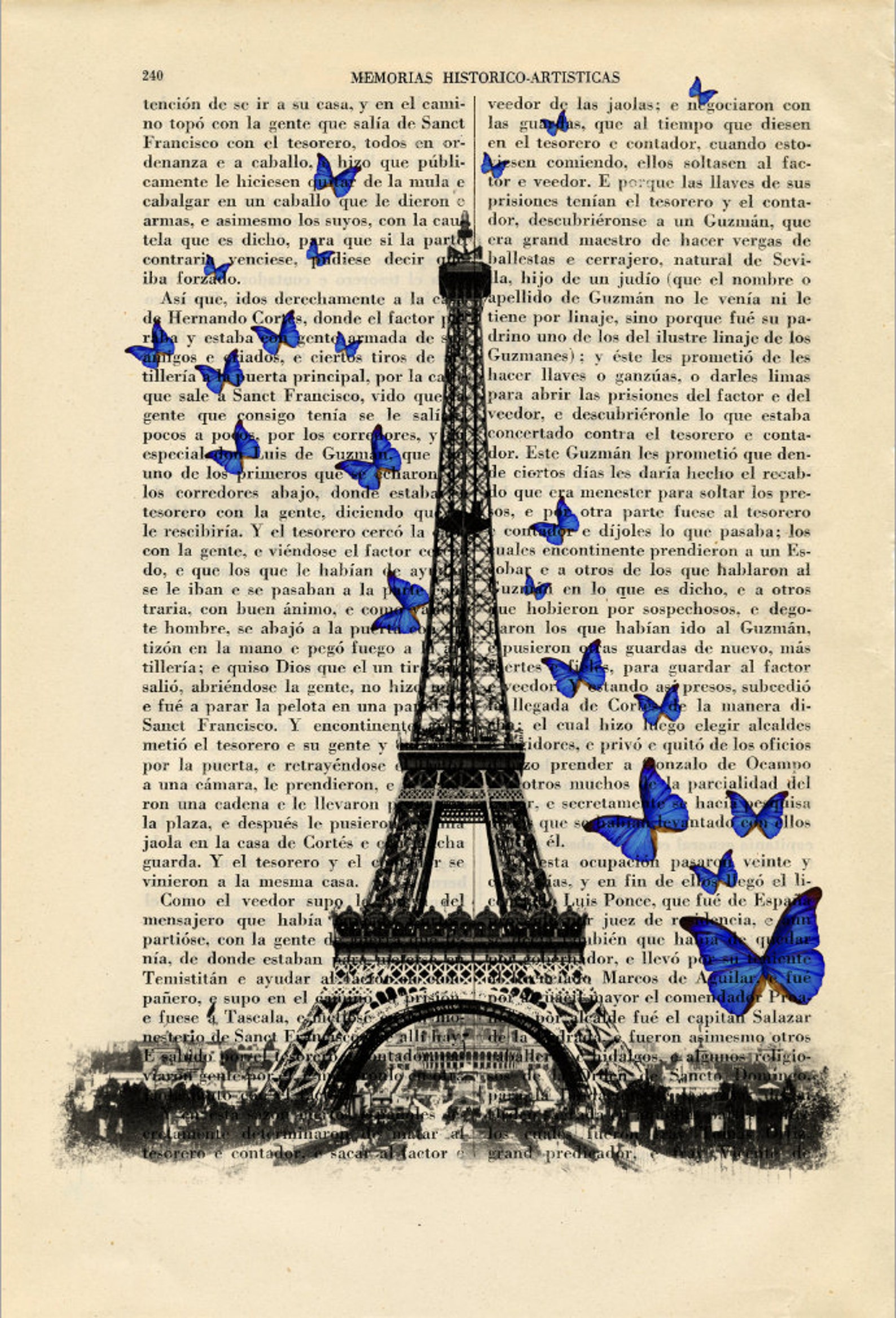 Paris and Eiffel Tower Butterfly Art Print Paris France Poster Book Art ...