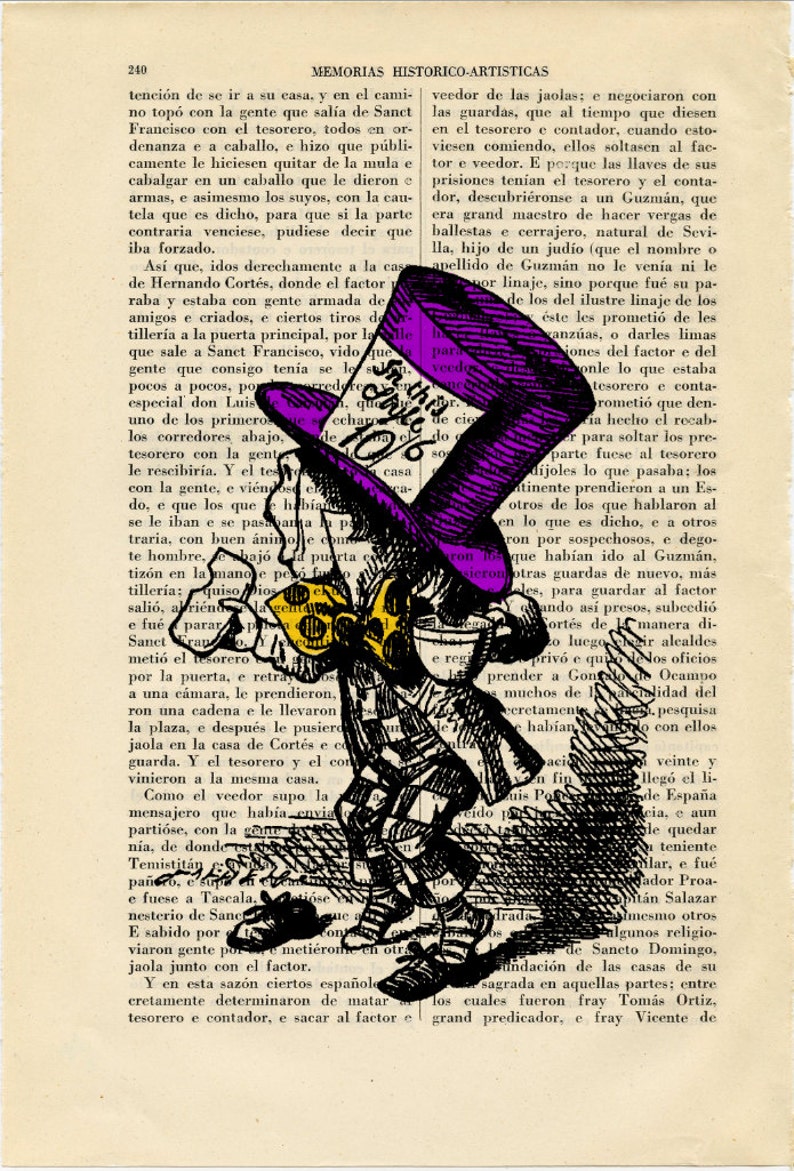 Mad Hatter Art Print Alice in Wonderland Vintage Poster Book - Etsy