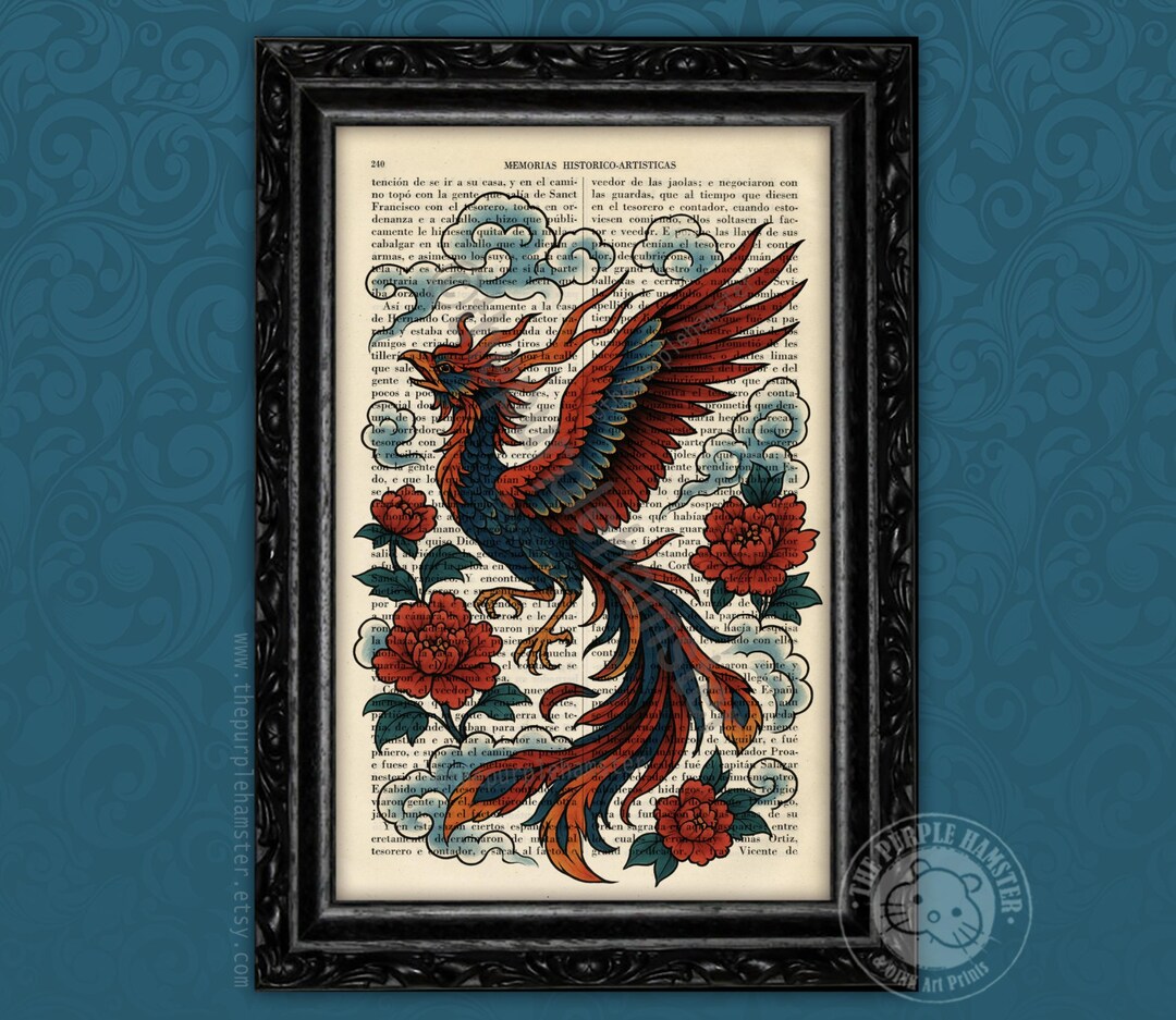 Japanese Phoenix Tattoo Art Print – Majestic Firebird With Clouds ...