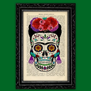 FRIDA KAHLO Sugar Skull Day of the Death Print Catrina Dia De Los ...