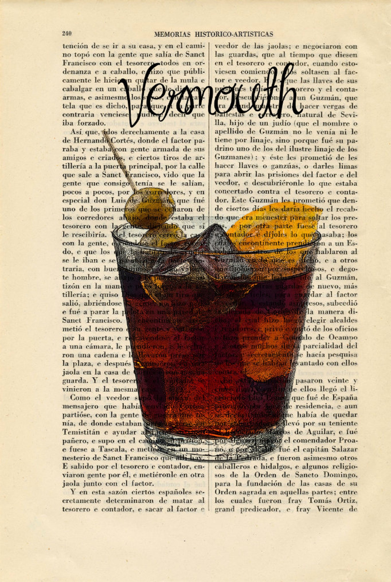 Vermouth Print Bar Vermut Book Art Cocktail Glass Father's | Etsy
