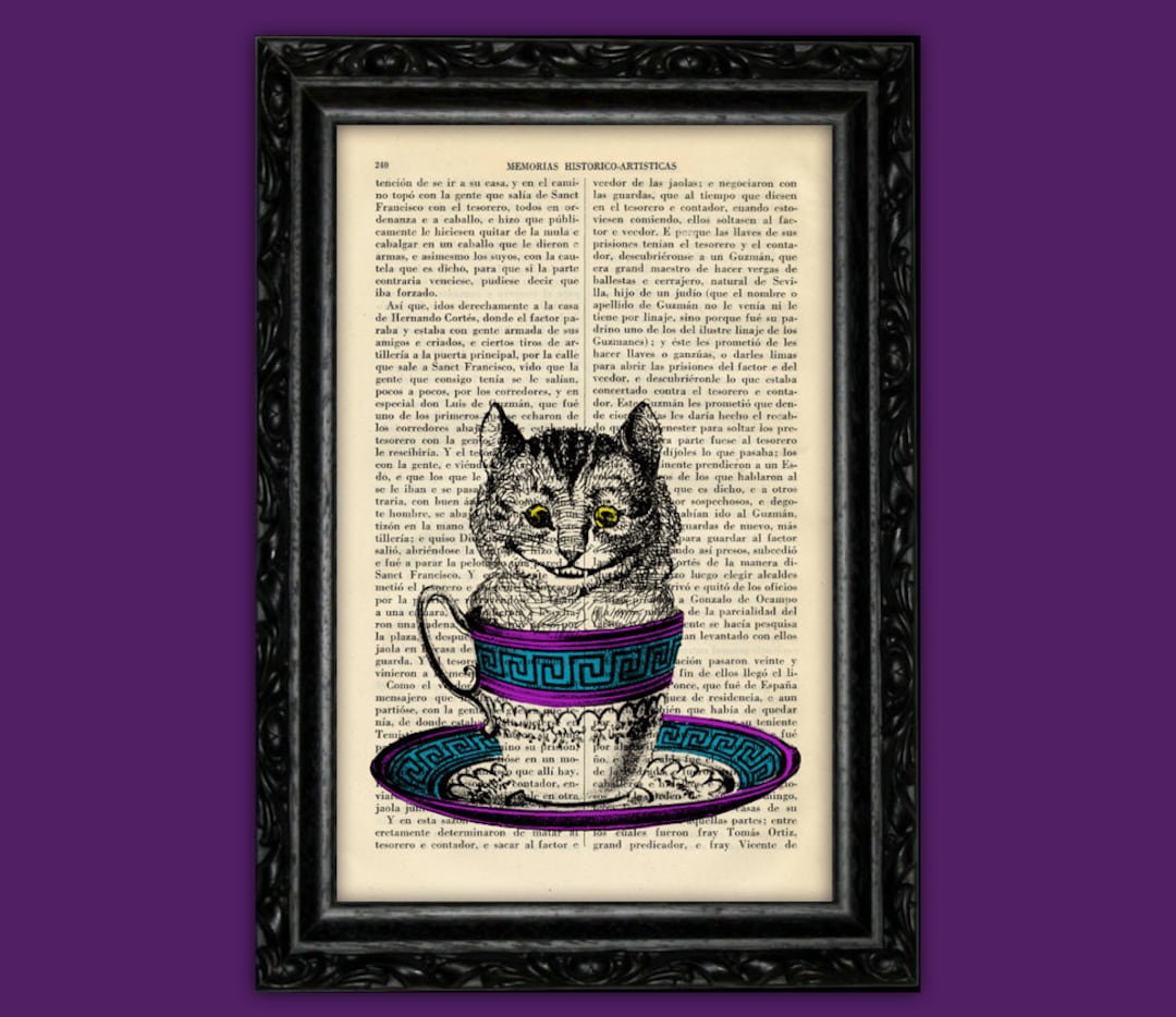 Cheshire Cat Book Art Print Alice in Wonderland Vintage Book Art Gift ...