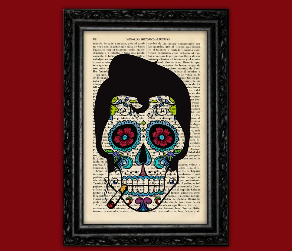 ELVIS PRESLEY Sugar Skull Day of the Death Print Book Art Dia - Etsy ...
