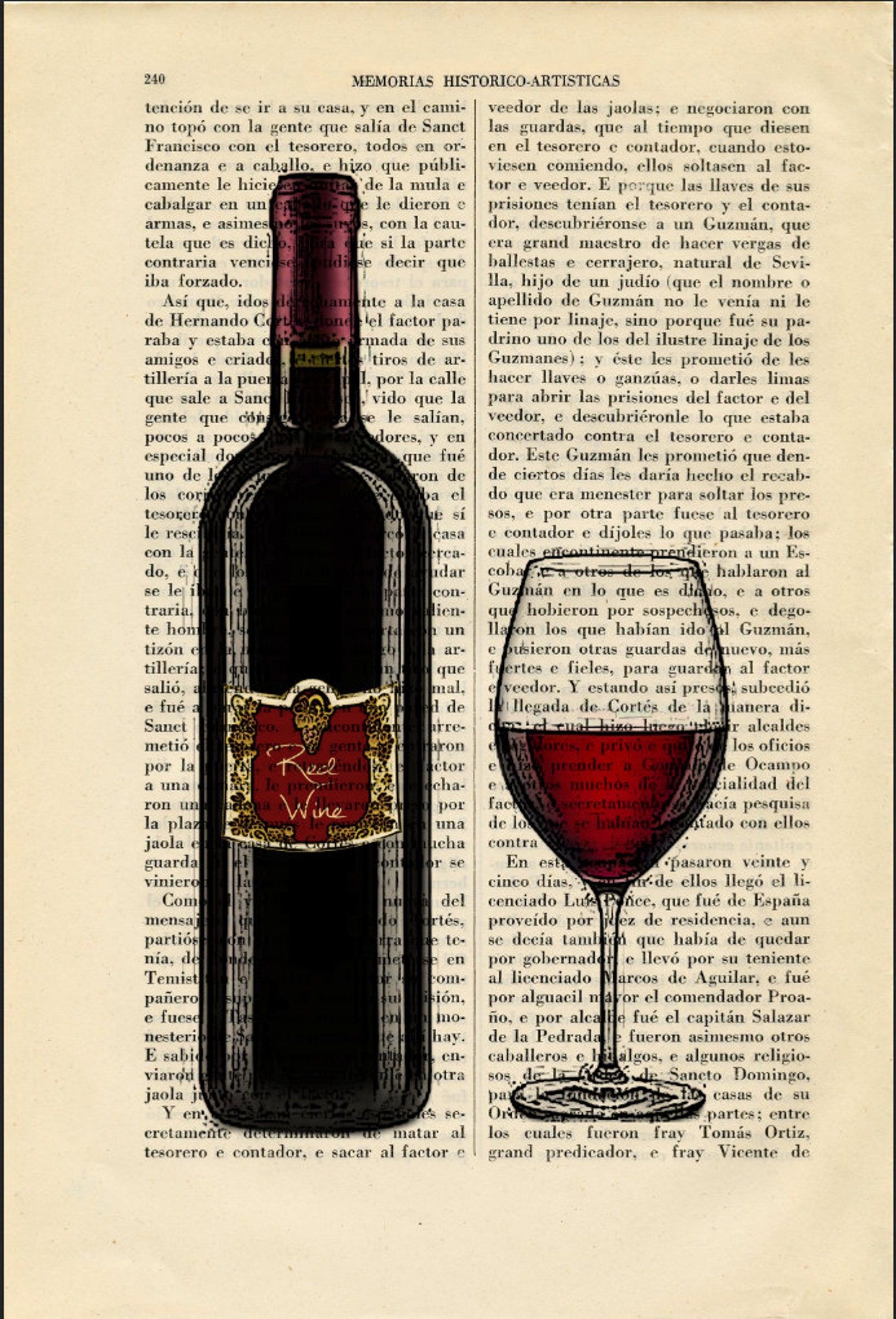Red Wine Bottle and Glass Wine Art Print Generic Wine Art Decor ...