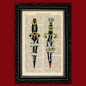Daggers American Traditional Book Art Print Tattoo Images Poster Dorm ...