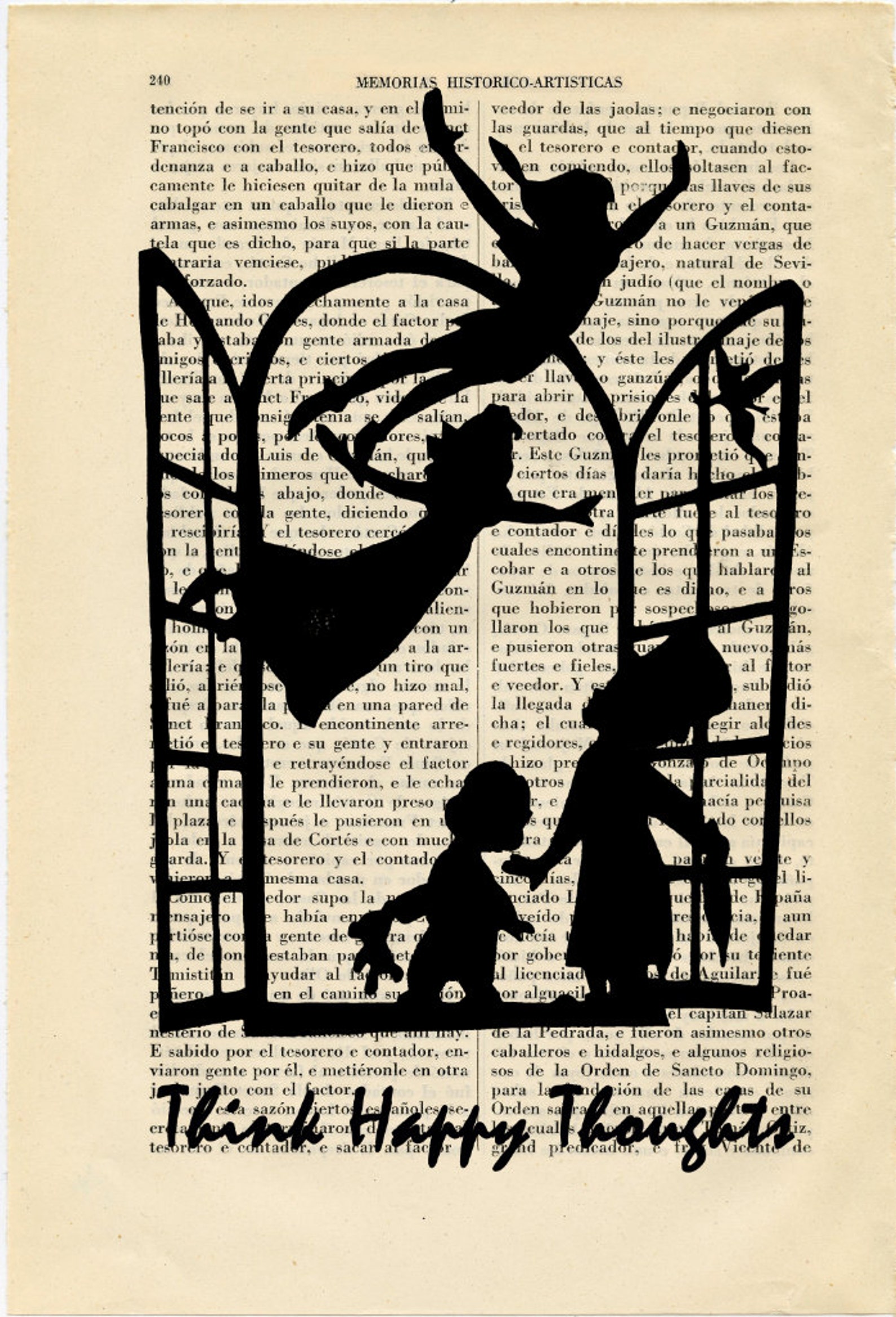 Peter Pan Window Happy Thoughts Art Print Book Nursery Frame Dorm Room ...