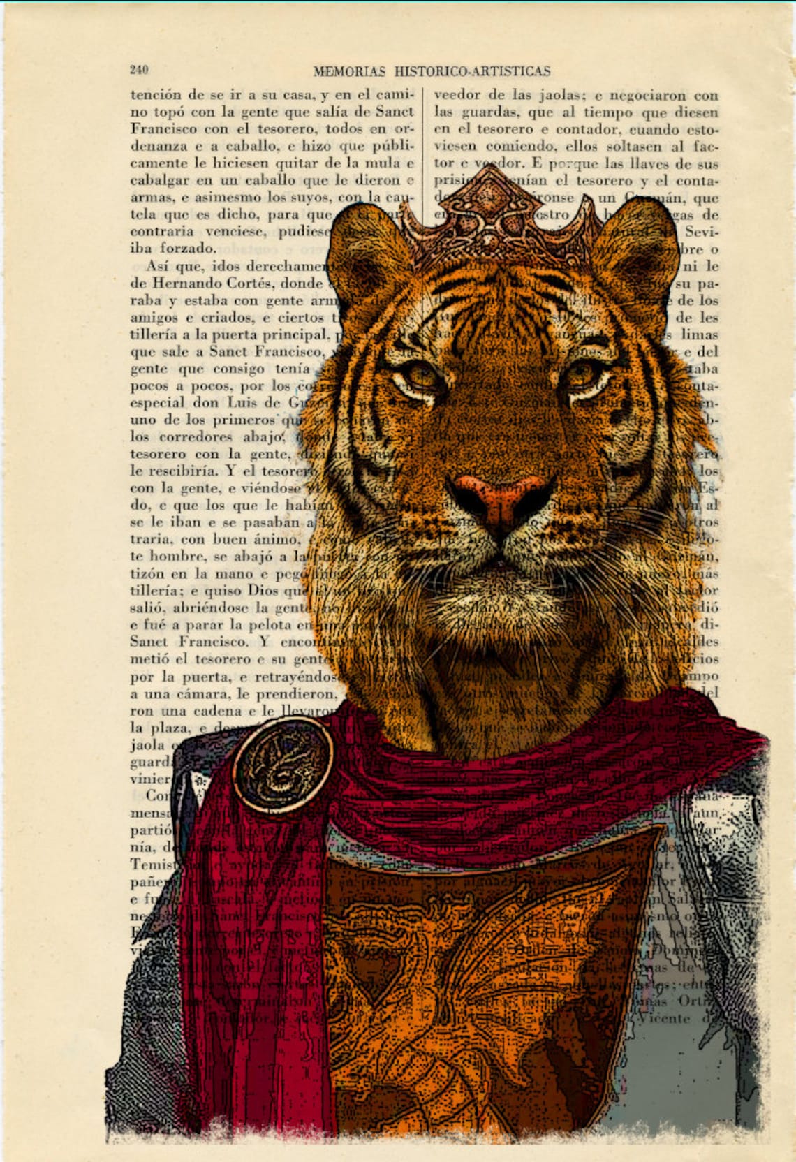 Tiger Medieval King Book Art Print Birthday Gift Book Art Dorm - Etsy
