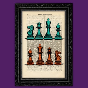 Chess Pieces Book Art Print Game Geek Poster Book Art Gift Dorm Room ...