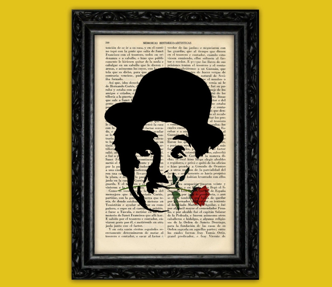 Charles Chaplin With Rose Stencil Art Print Cinema Antique Old Poster ...