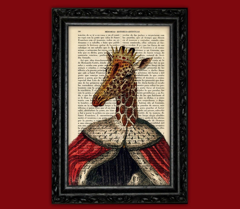King Giraffe Book Art Print Birthday Gift Book Art Dorm Room | Etsy