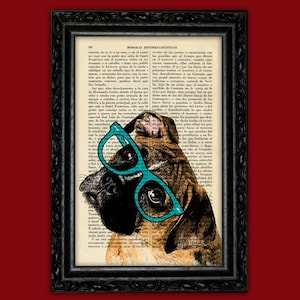 Hipster Dog With Cyan Sunglasses Animal Art Print Boxer Dog Poster Book ...