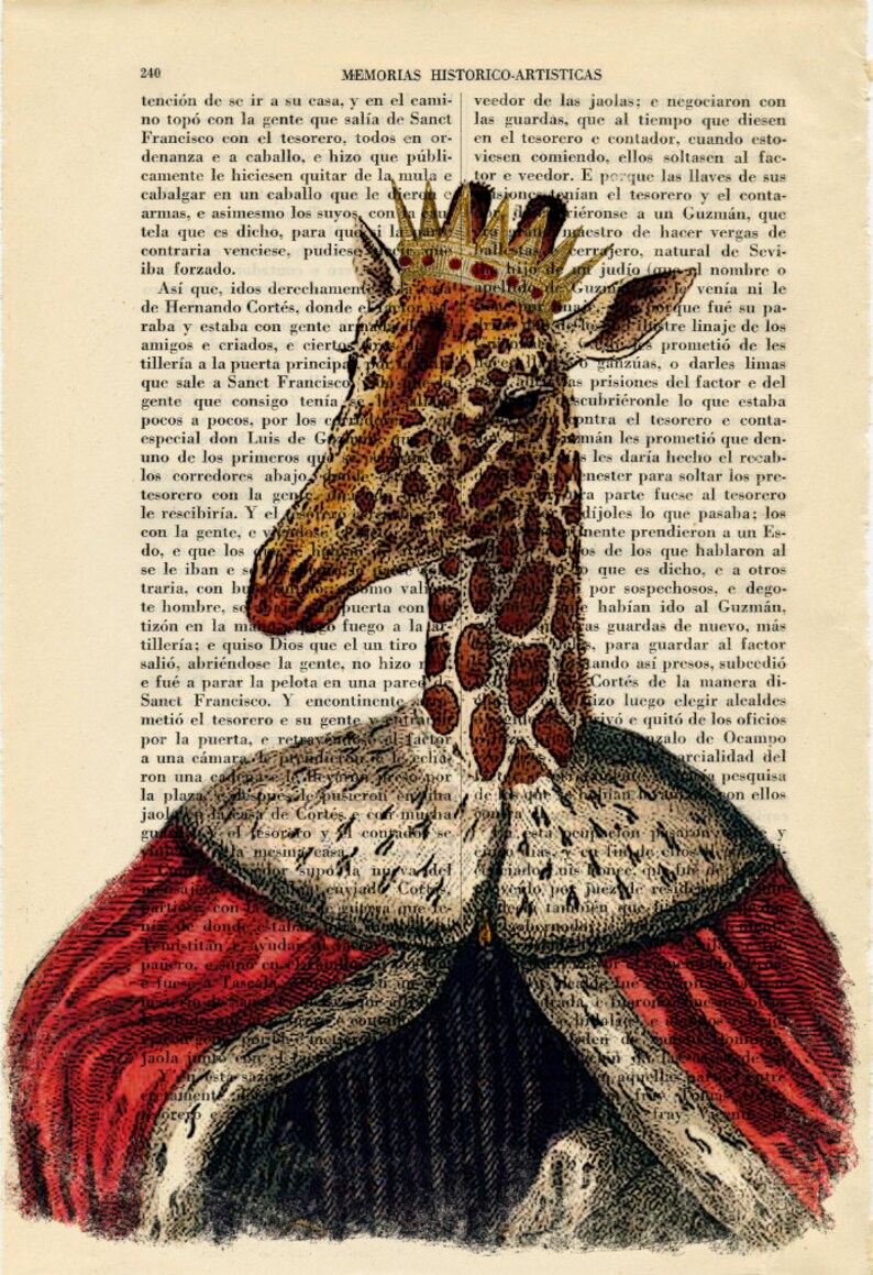 King Giraffe Book Art Print Birthday Gift Book Art Dorm Room | Etsy