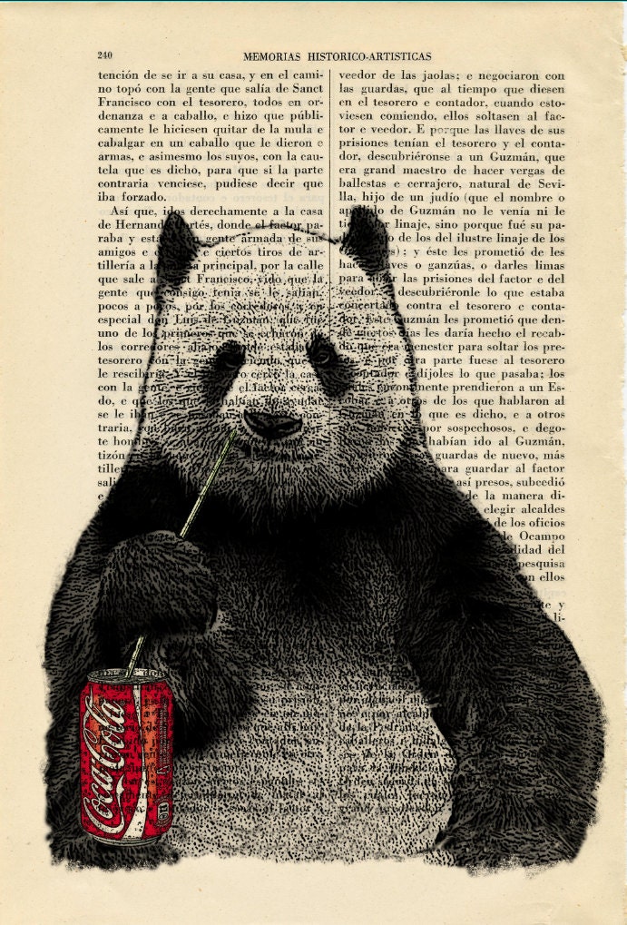 Panda Bear Coke Book page Print Panda Poster Book Art Dorm | Etsy