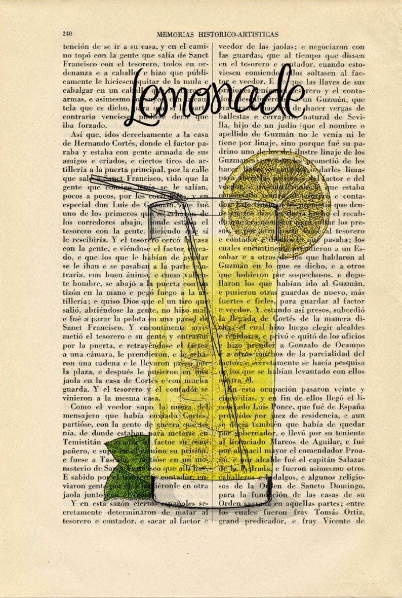 Lemonade Art Print Kitchen Wall Decor Book Art Juice Poster - Etsy