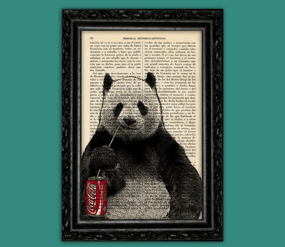 Panda Bear Coke Book Page Print Panda Poster Book Art Dorm | Etsy