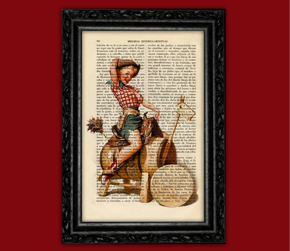 Vintage Pin up Cowgirl Art Print Burlesque Poster Book Art Men | Etsy