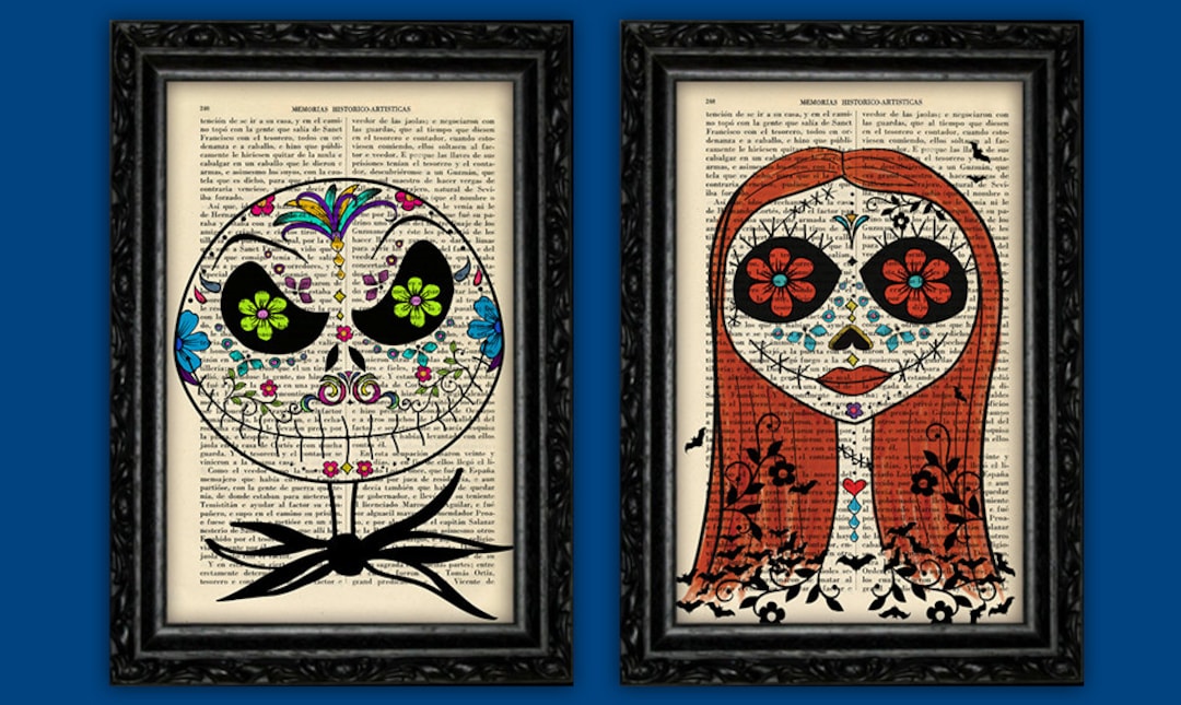 Jack Skellington & Sally Sugar Skull Print – Day of the Dead Art on ...