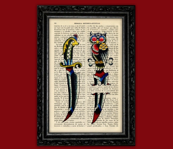 Daggers American Traditional Book Art Print Tattoo Images - Etsy