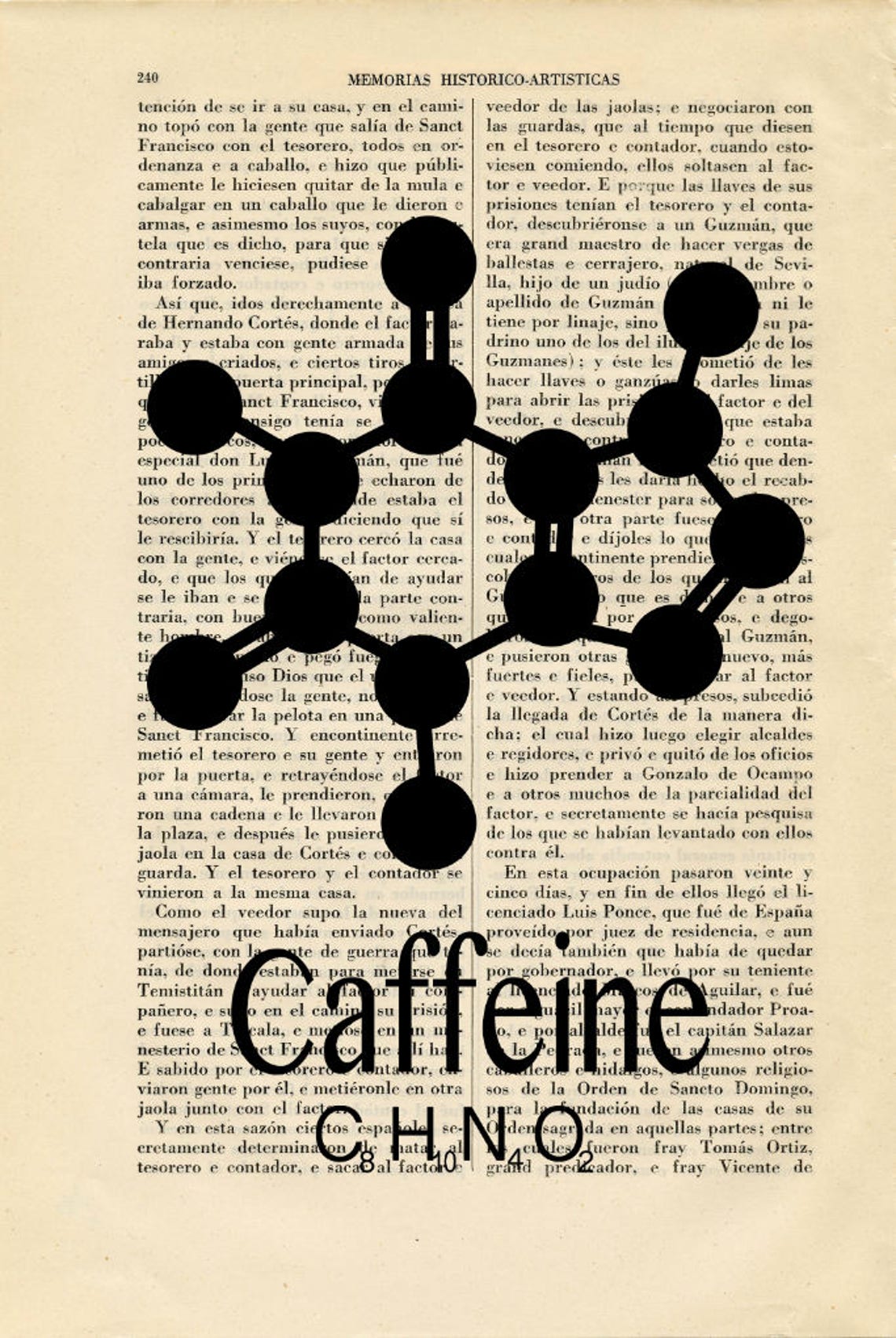 Caffeine Molecule Art Print Coffee Book Art Caffeine Art | Etsy