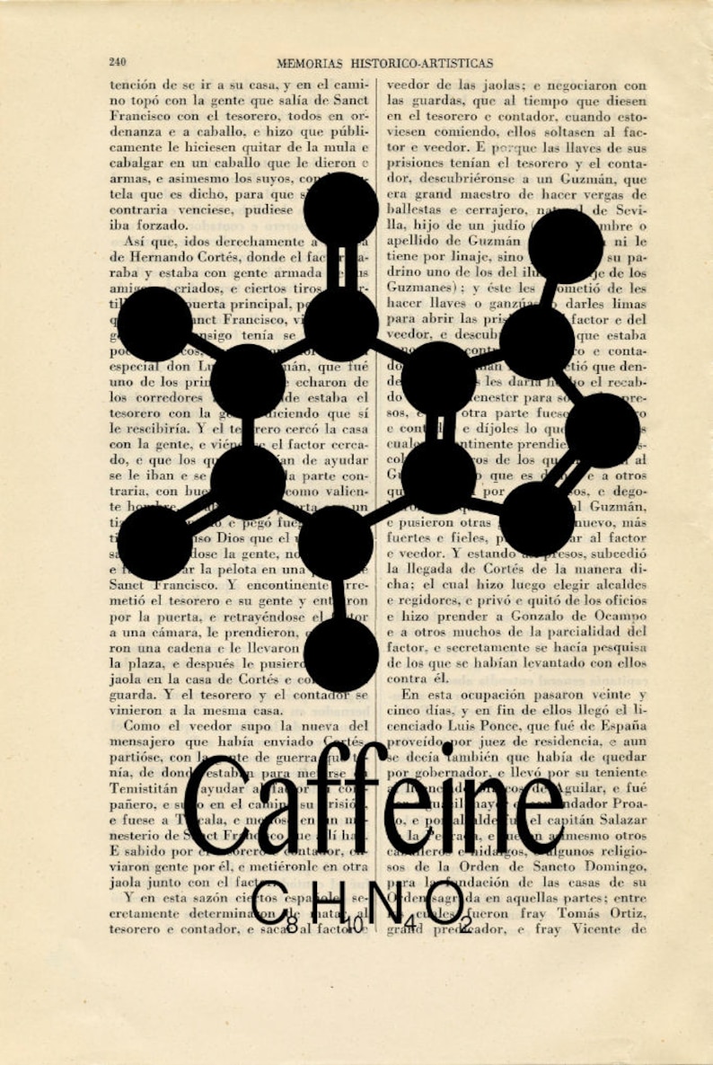 Caffeine Molecule Art Print Coffee Book Art Caffeine Art | Etsy