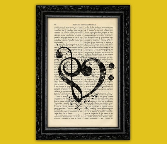 Treble & Bass Love Clef Sign Music Print Heart Book Dorm Room | Etsy