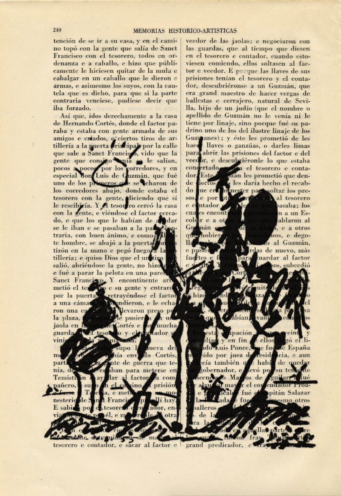 Don Quijote Print Old Book Page Don Quixote by Picasso Drawing - Etsy