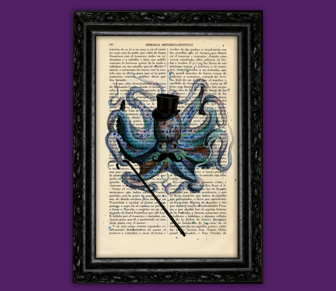 Octopus Lord Vintage Print Book Art Poster Retro Hipster Octopus Sea ...