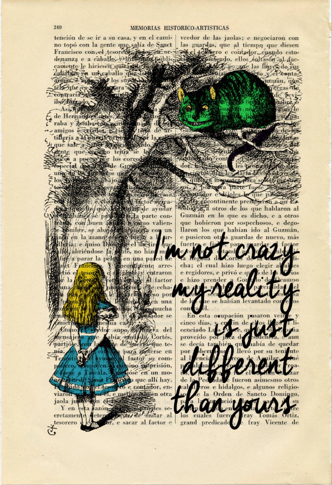 Cheshire Cat and Alice Book Art Print Alice in Wonderland | Etsy