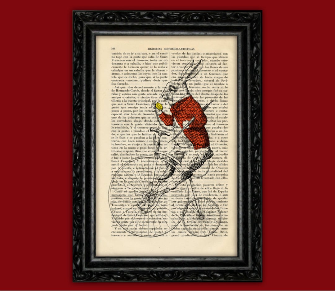 Vintage Rabbit Riding a Bicycle Art Print Alice in Wonderland Poster ...
