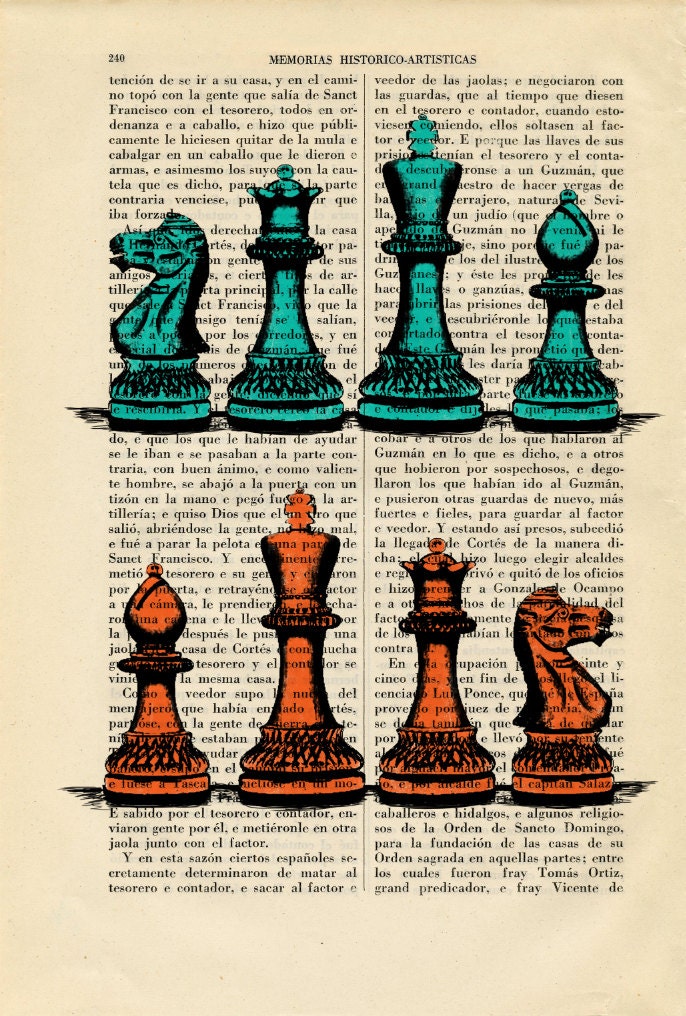 Chess Pieces Book Art Print Game Geek Poster Book Art Gift | Etsy