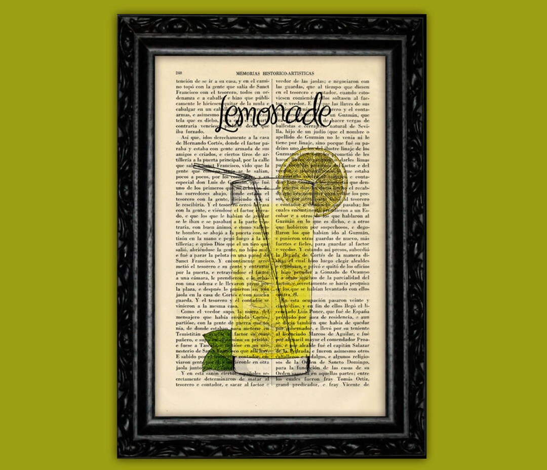 Lemonade Art Print Kitchen Wall Decor Book Art Juice Poster Lemon Art ...