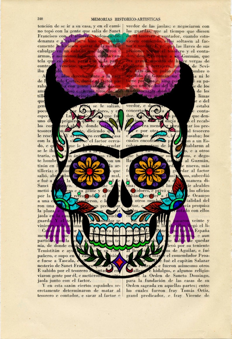 FRIDA KAHLO Sugar Skull Day of the Death Print Catrina Dia De Los ...