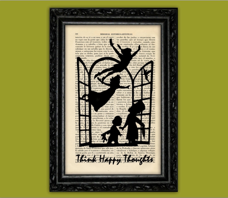 Peter Pan Window Happy Thoughts Art Print Book Nursery Frame | Etsy