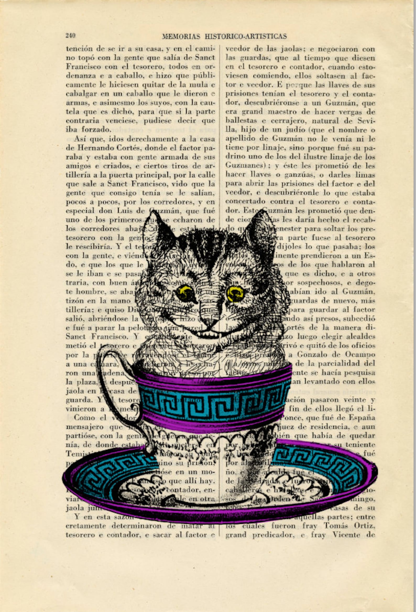 Cheshire Cat Book Art Print Alice in Wonderland Vintage Book | Etsy