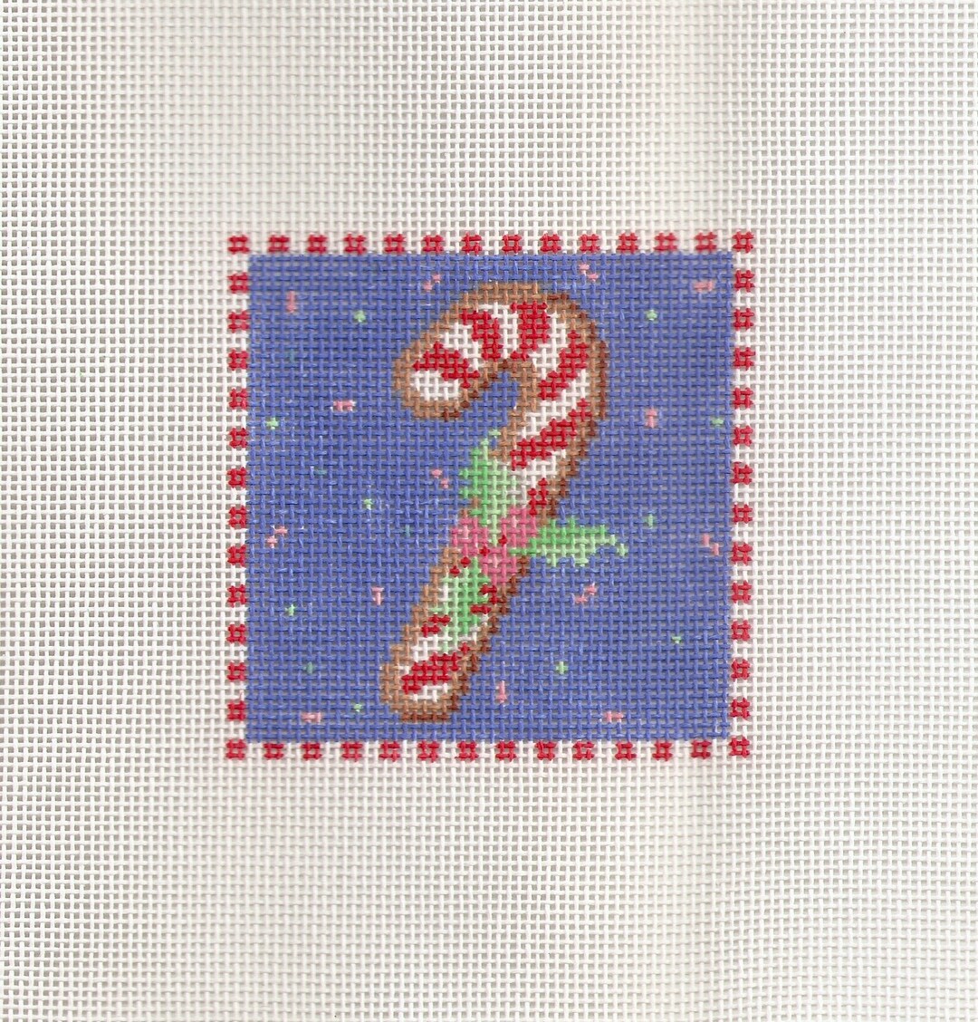 Hand Painted Needlepoint Canvas Candy Cane Gingerbread Ornament - 3 ...