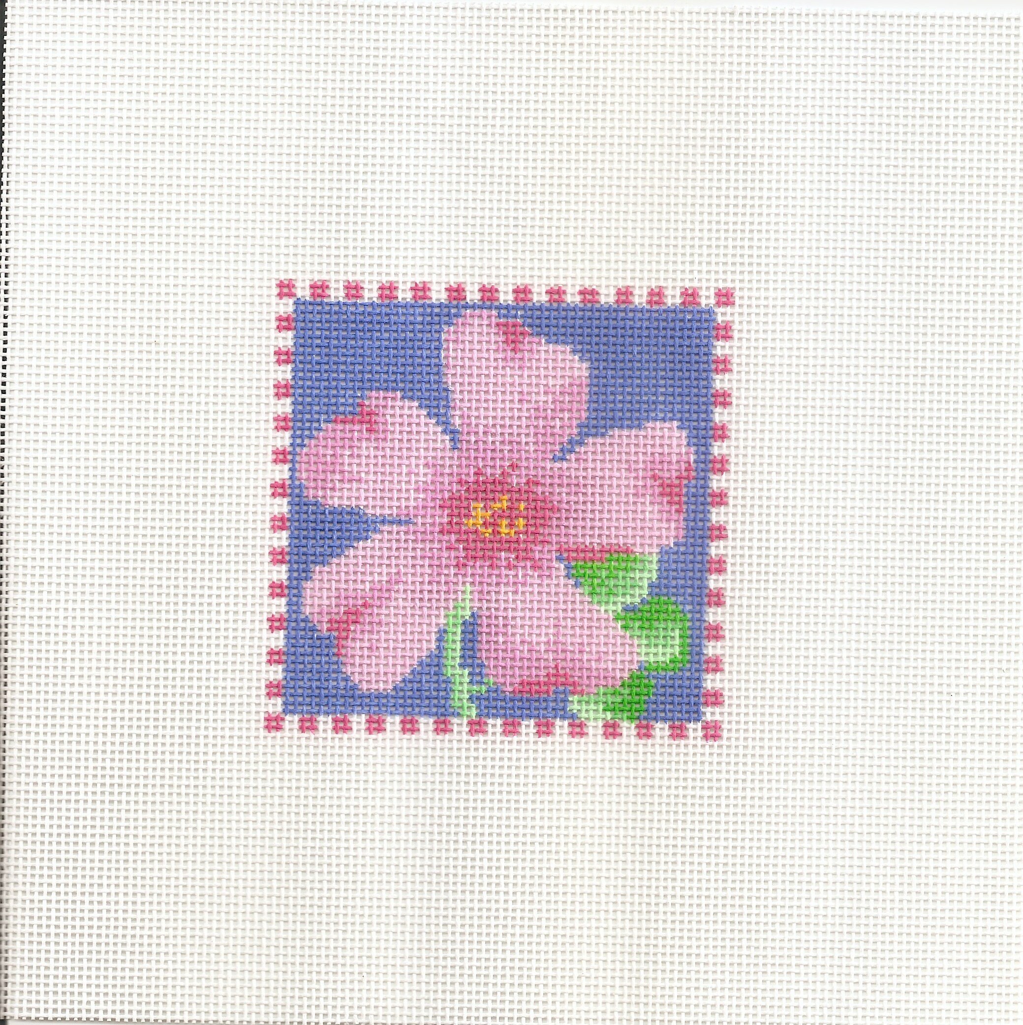 Hand Painted Needlepoint Canvas Pink Flower 3 Inches - Etsy