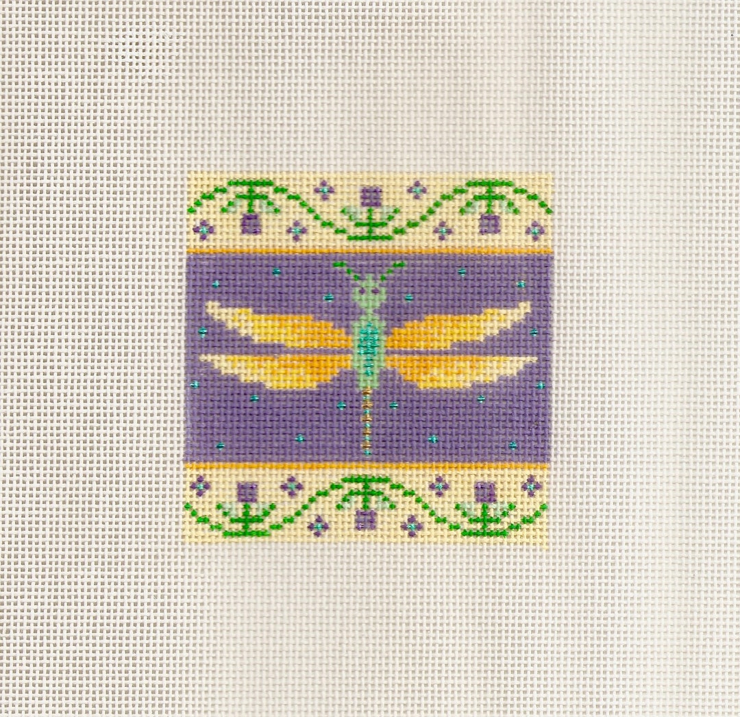 Hand Painted Needlepoint Canvas Dragonfly Ornament Version 2, 3 Inches ...