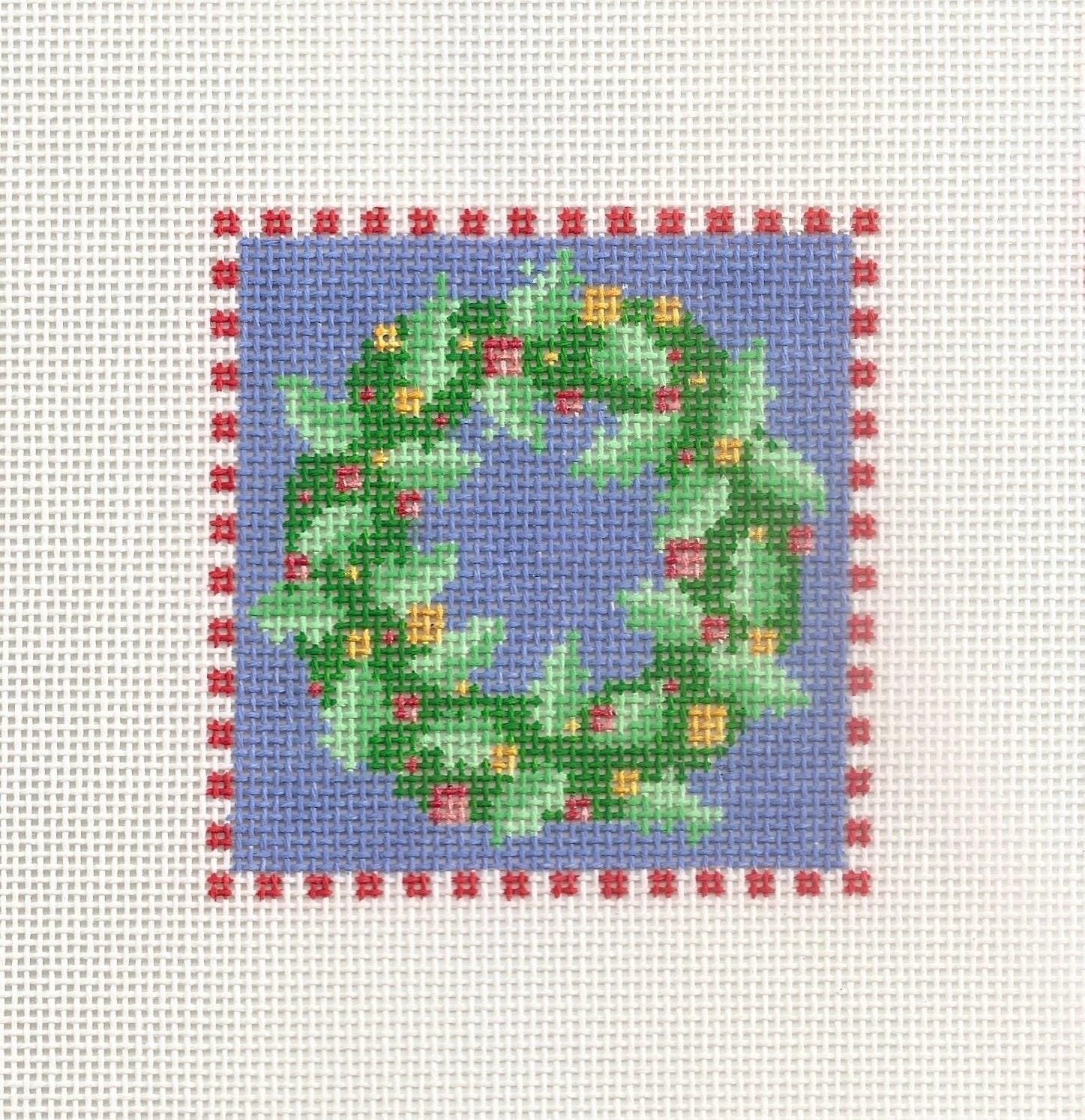 Hand Painted Needlepoint Canvas Christmas Wreath Ornament 3 Inches - Etsy