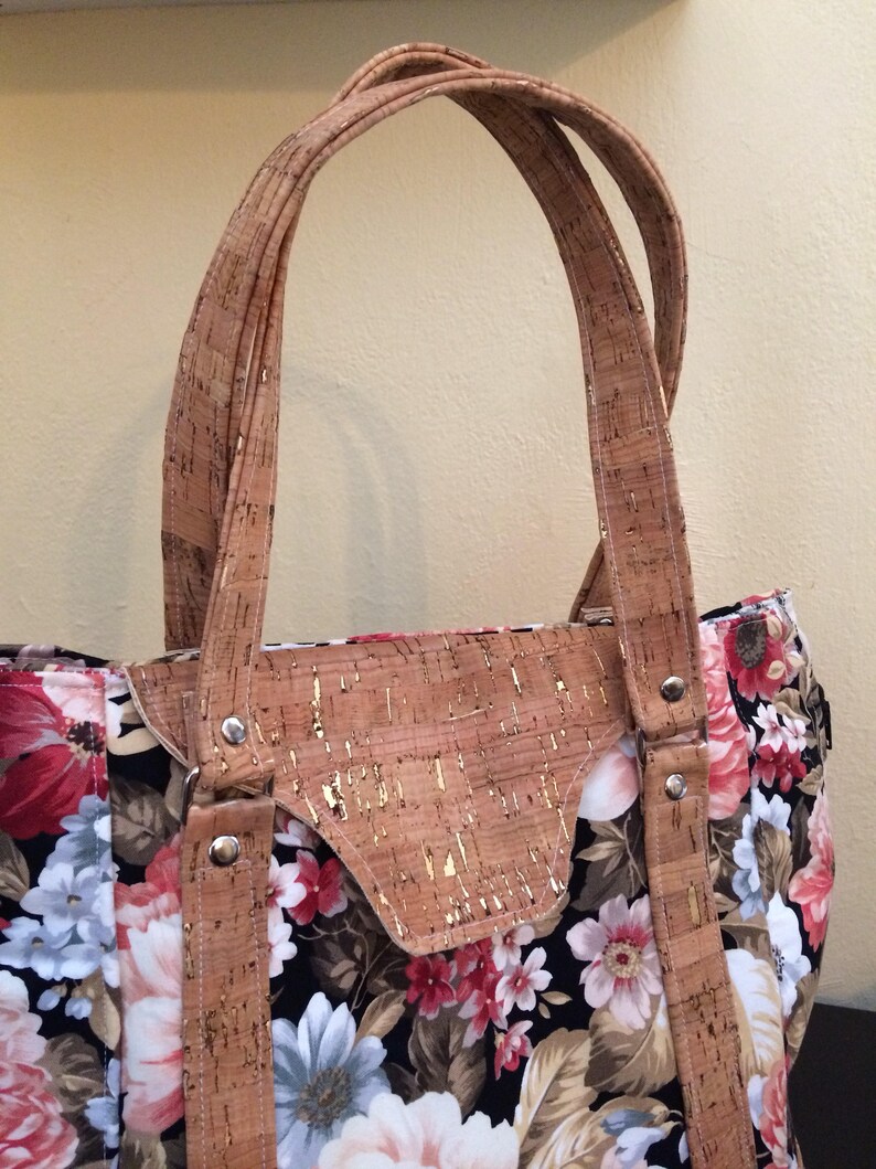 Black Floral and Cork Harriet Expandable Handbag/tote | Etsy